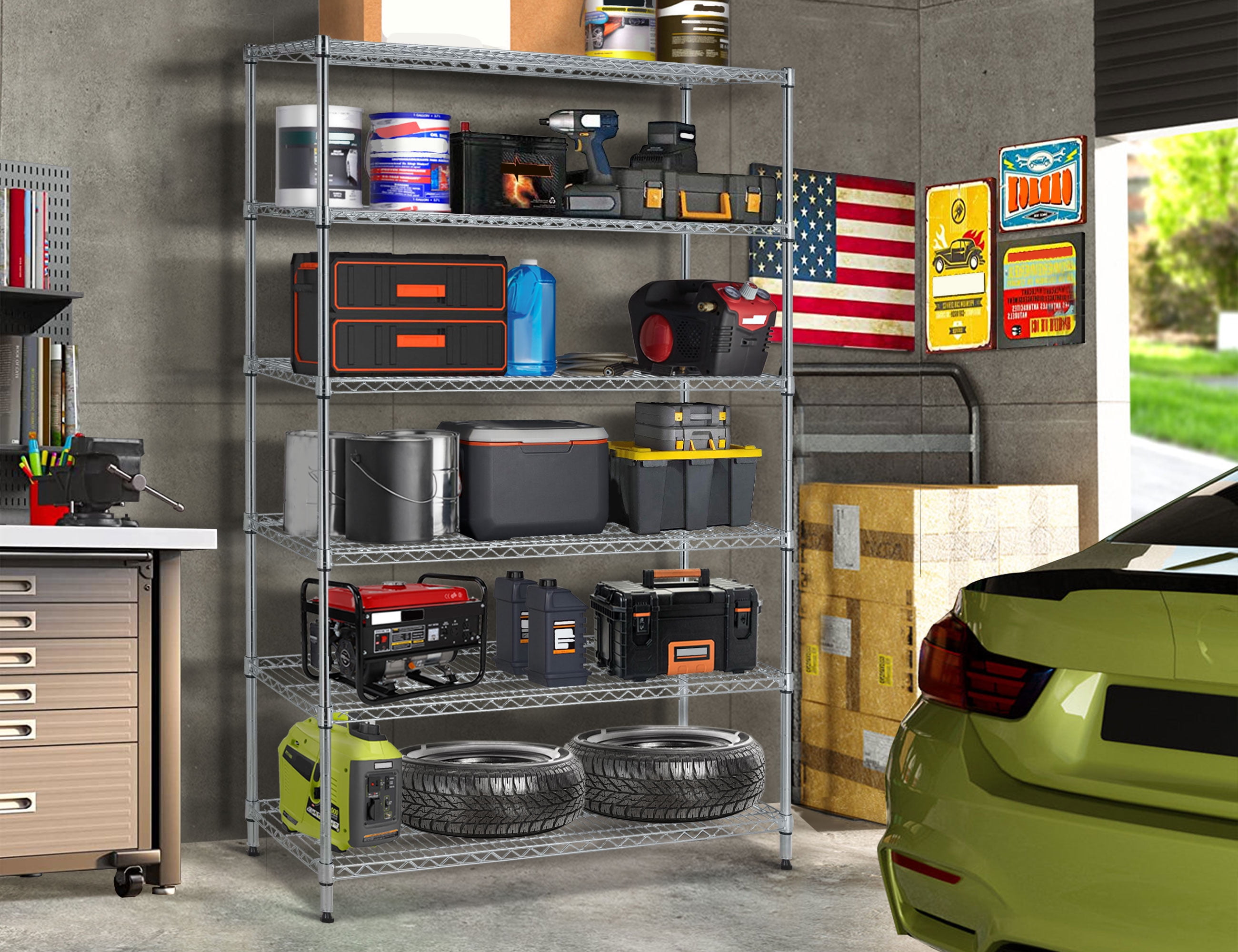 Garage Shelving, 6 Tier Storage Shelves Heavy Duty 6000lbs Capacity, Adjustable Metal Shelving ...