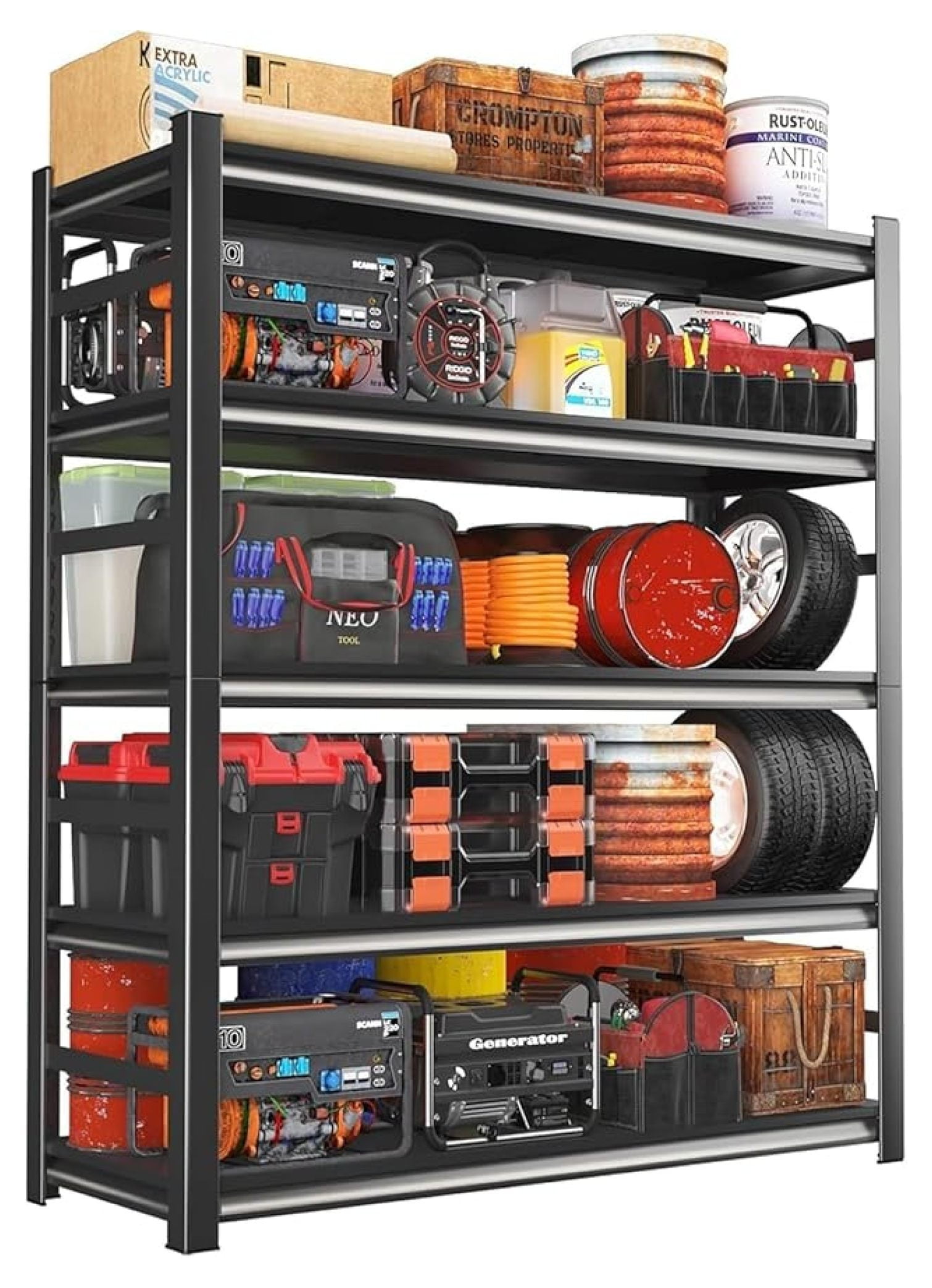 Garage Shelving Unit 5 Tier - Heavy Duty Steel Shelves, Adjustable ...