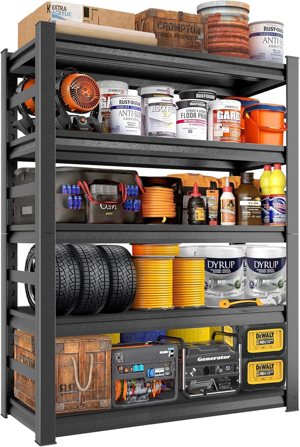 Garage Shelving Unit and Storage-Easy Assembly Metal Shelves 5-Tier ...