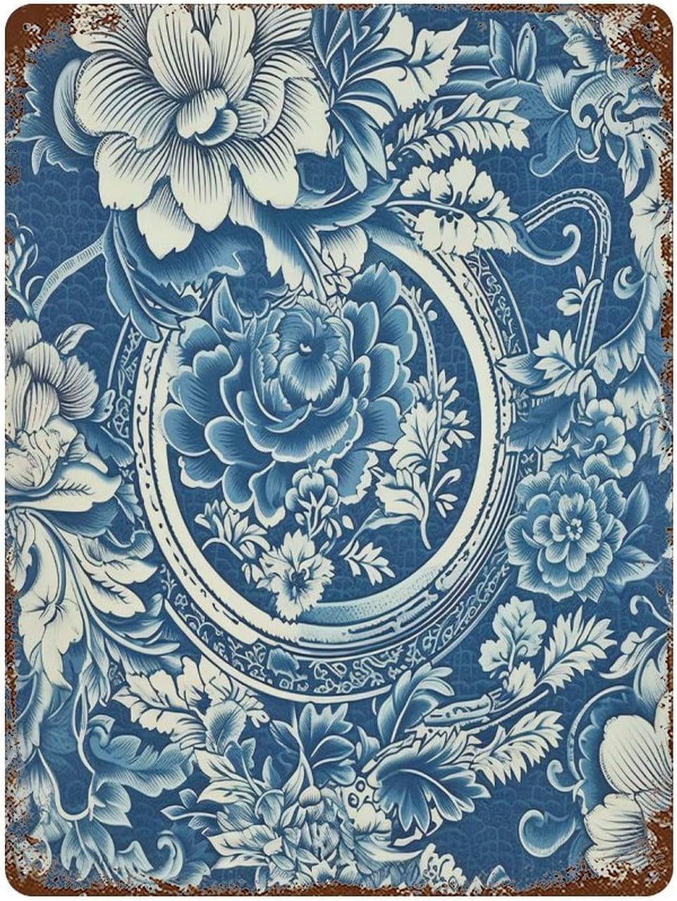 Garage Signs Blue And White Porcelain' Floral Signs Ethnic Floral Boho ...