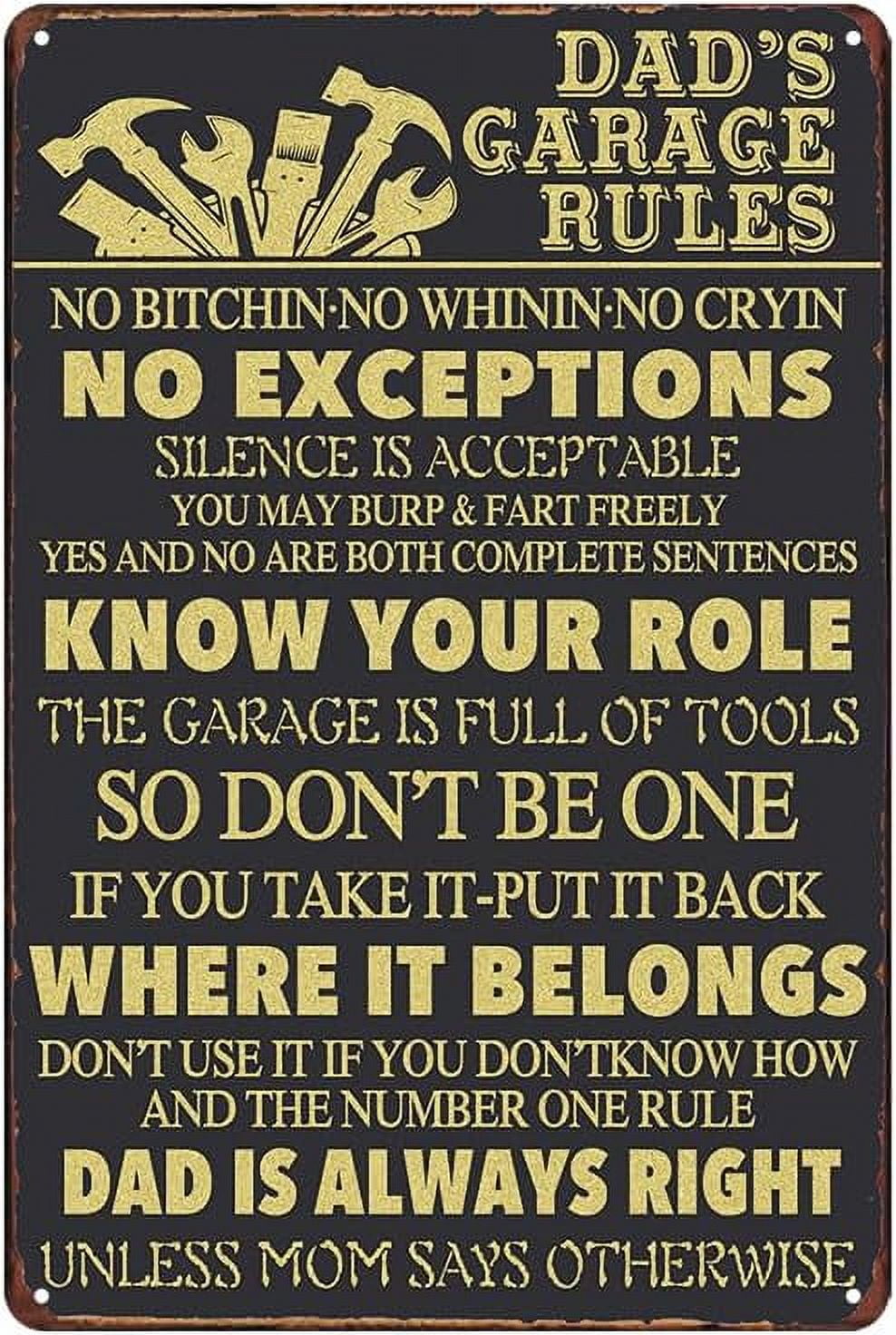 Garage Signs Garage Gifts For Men Funny Dads Garage Rules Metal Tin Sign Man Cave Wall Decor For ...