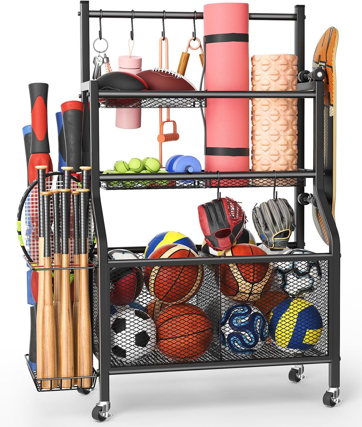 Garage Sports Equipment Organizer - Ball Storage Rack 2024 Upgraded ...