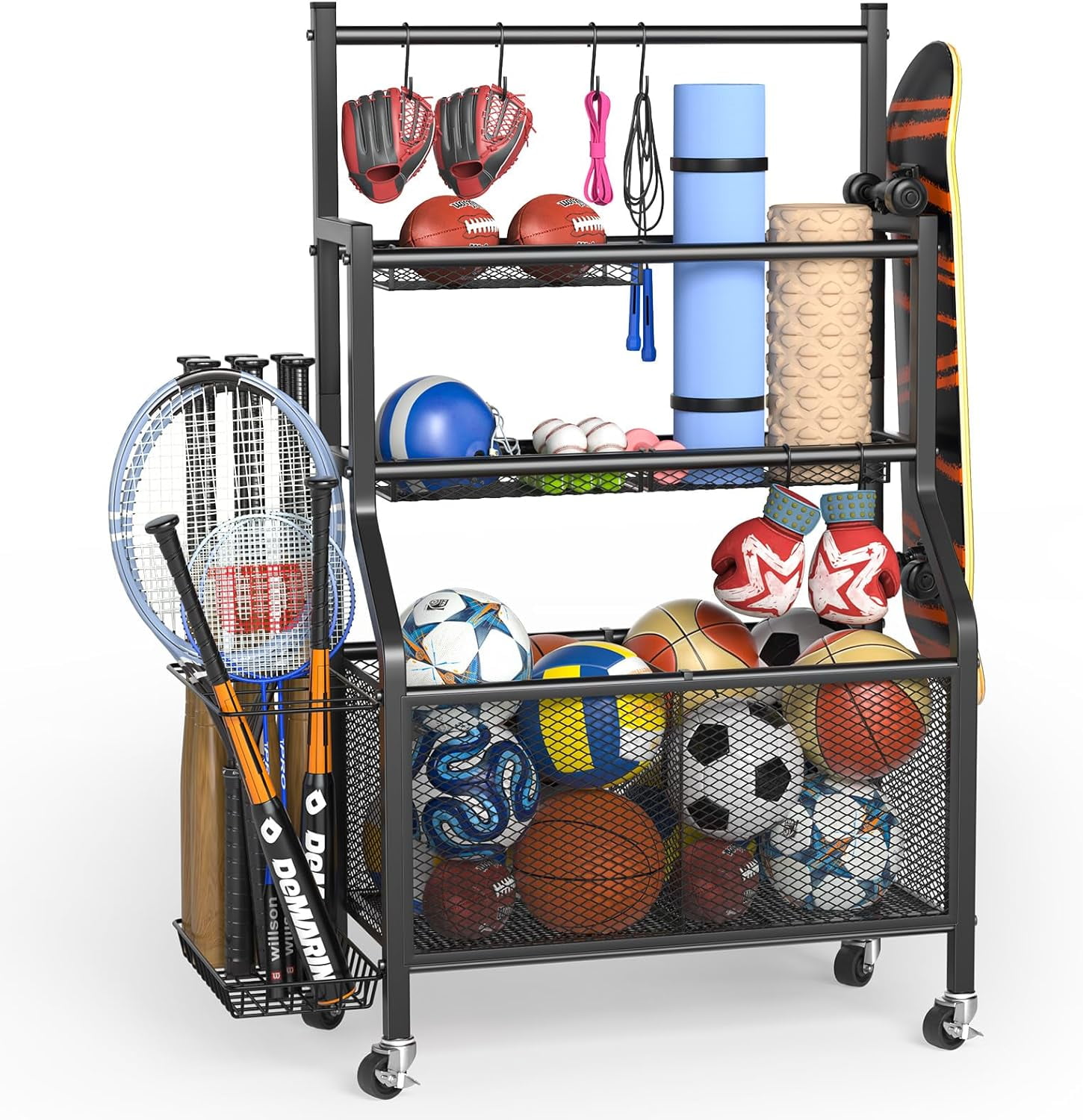 Garage Sports Equipment Organizer - Ball Storage Rack Heavy Duty Steel ...