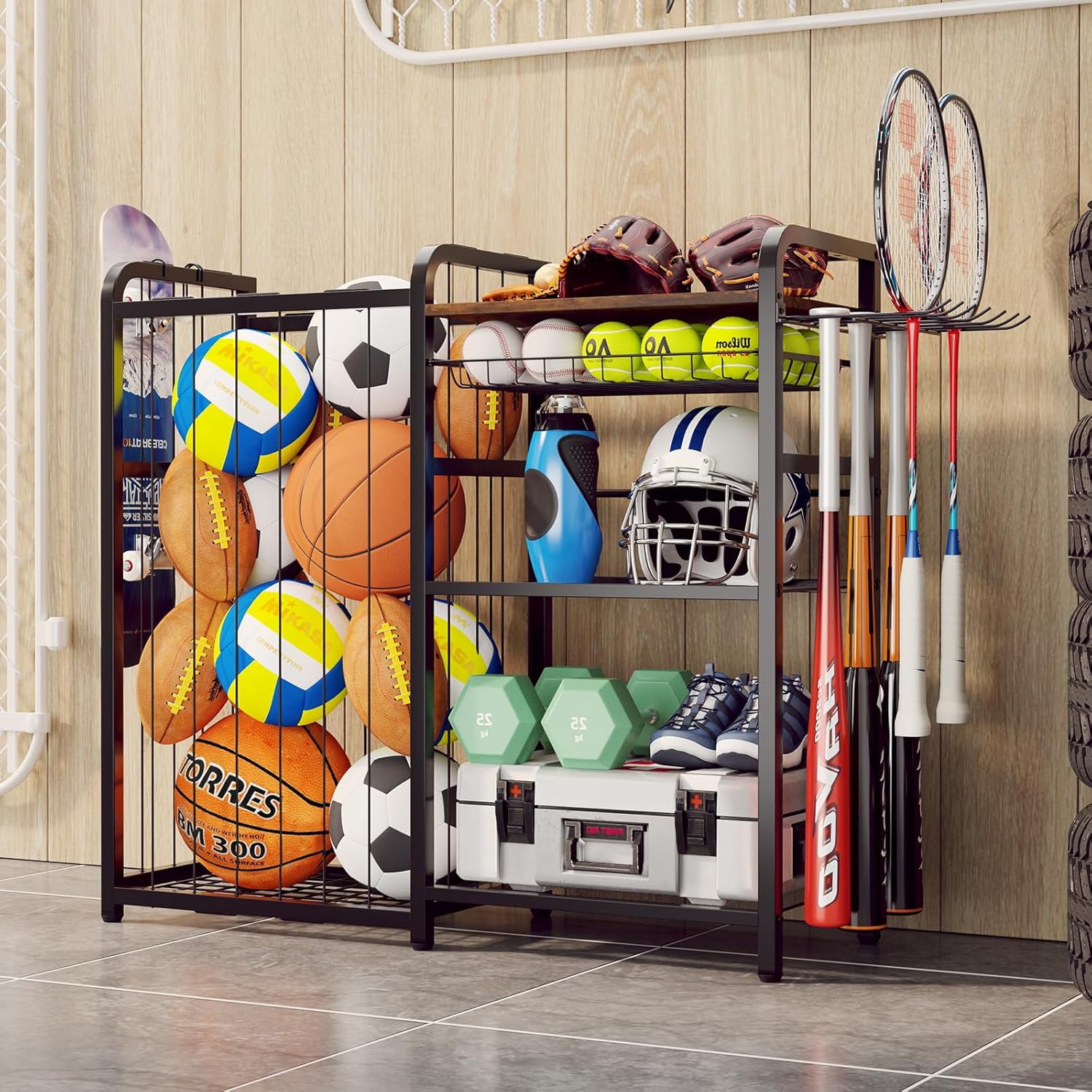 Garage Sports Equipment Organizer, Ball Storage for Gear and Toys ...