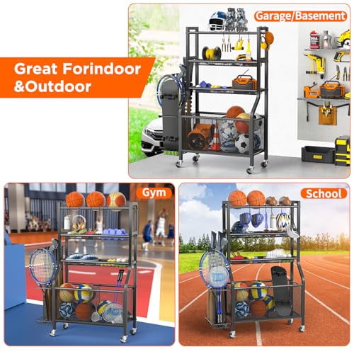 Garage Sports Equipment Organizer, Garage Ball Storage Rack, Upgraded ...