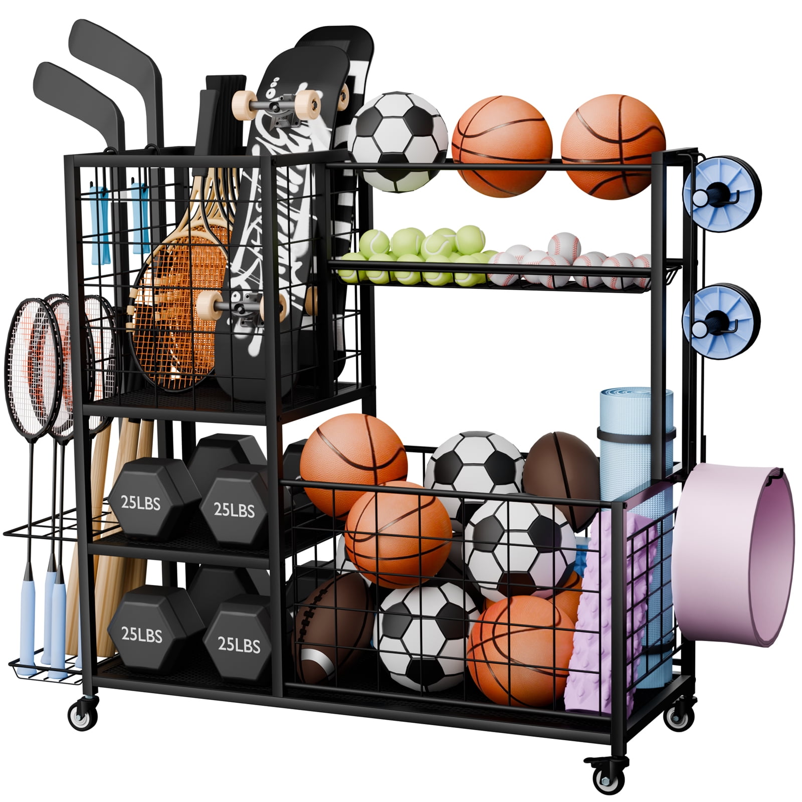 Garage Sports Equipment Organizer - Rolling Ball Storage Rack with ...