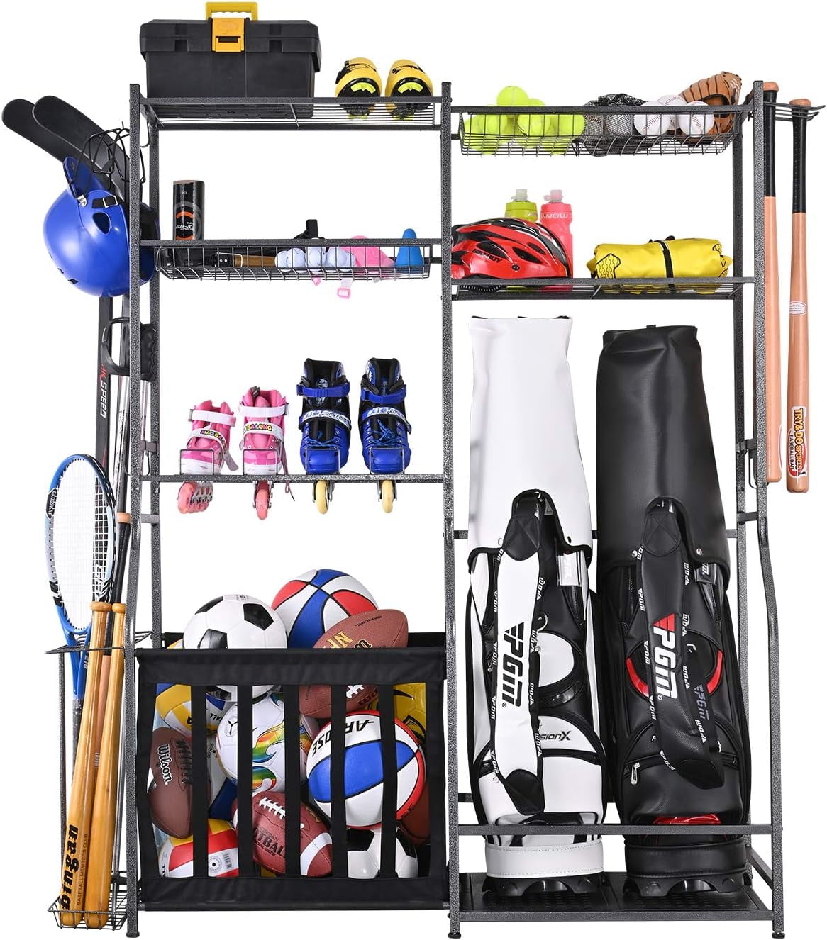 Garage Sports Equipment Storage, 2 Golf Bag Storage Stand and Other ...