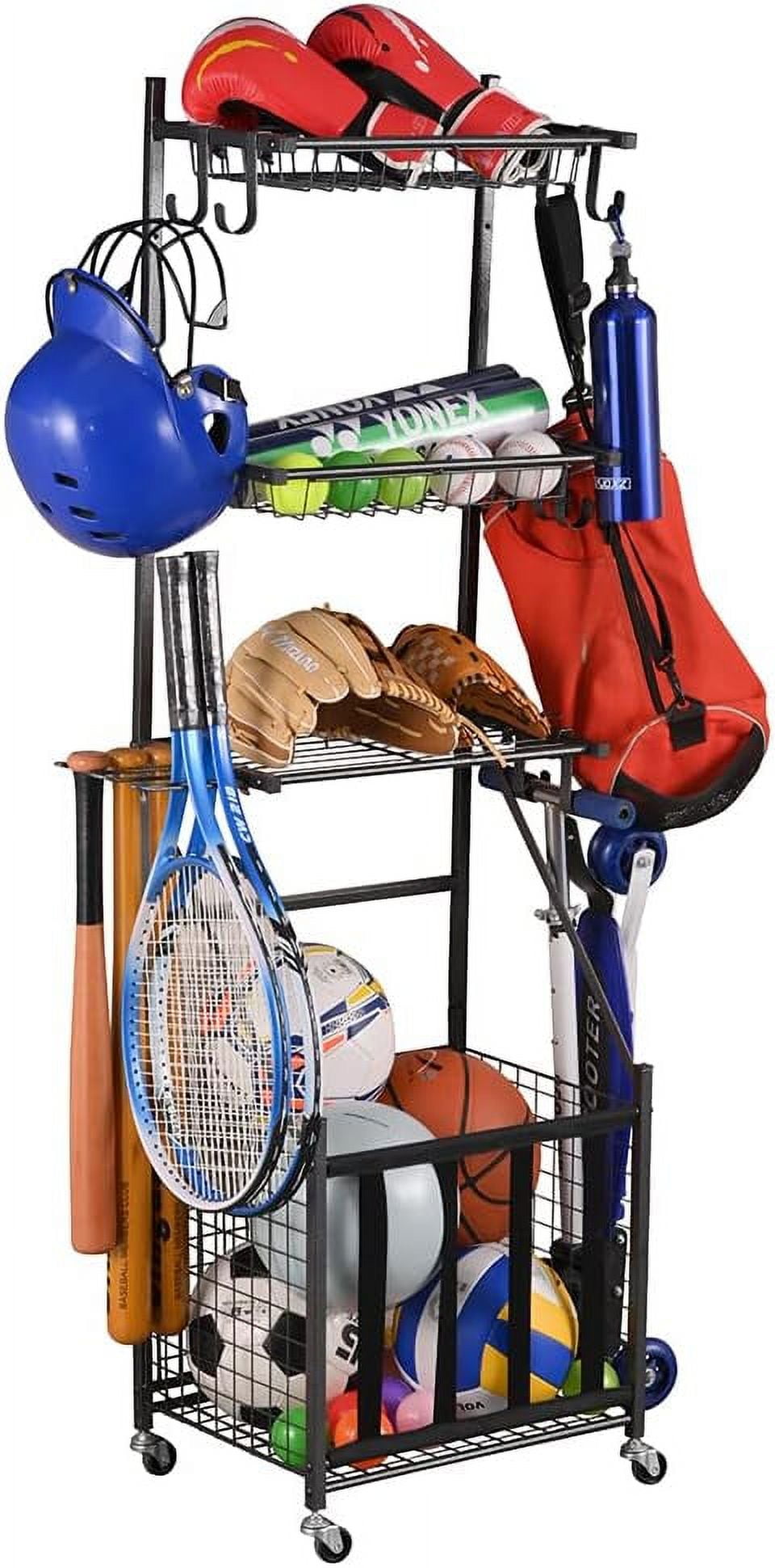 Garage Sports Equipment Storage Organizer Sports Ball Storage Rolling ...
