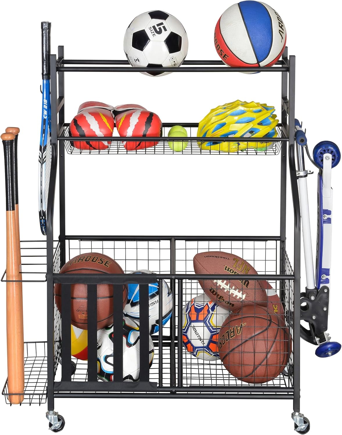 Garage Sports Equipment Storage Organizer Sports Ball Storage Rolling ...