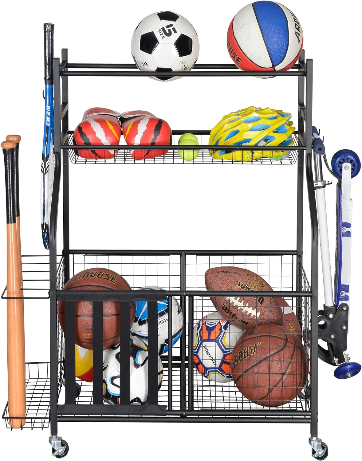 Garage Sports Equipment Storage Organizer Sports Ball Storage Rolling ...