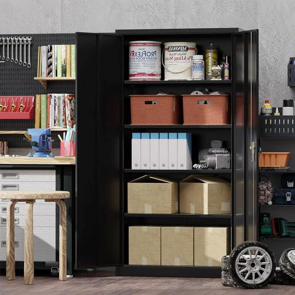 Garage Storage Cabinet with 2 Lockable Doors, 5 Adjustable Shelves ...