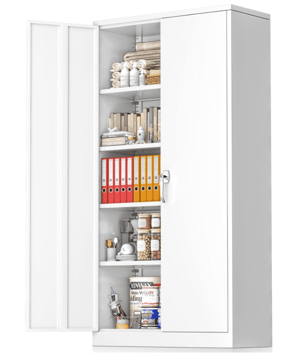 Garage Storage Cabinet with Doors and Shelves, Metal Storage Cabinet ...