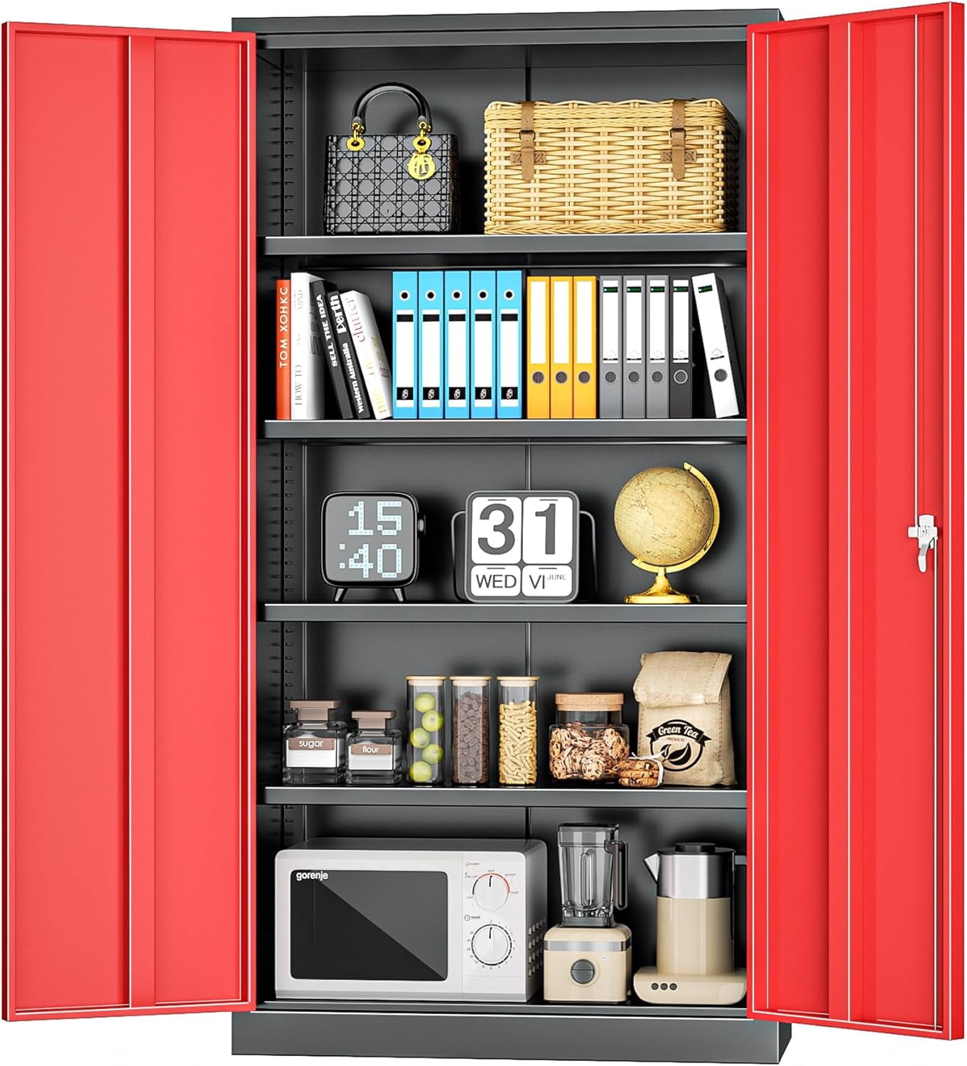 Garage Storage Cabinet with Lockable Door, 72" H Metal Locking Cabinets ...