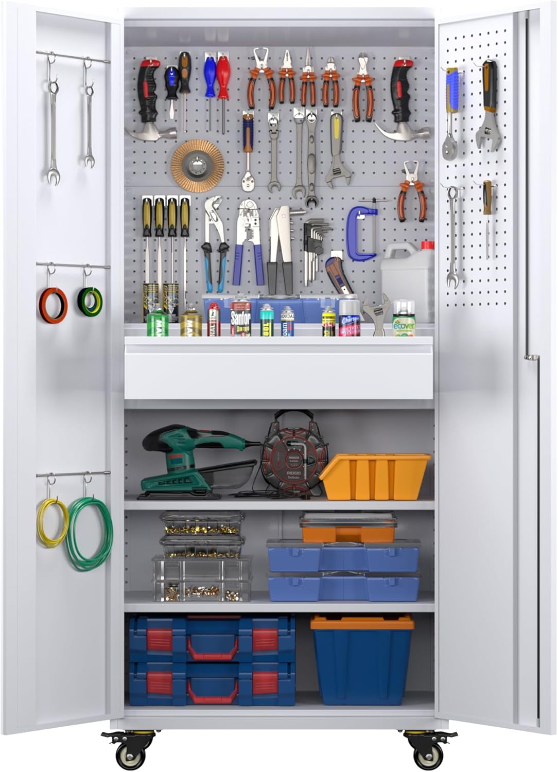 Garage Storage Cabinet with Locking Doors and 2 Adjustable Shelves, 71 ...