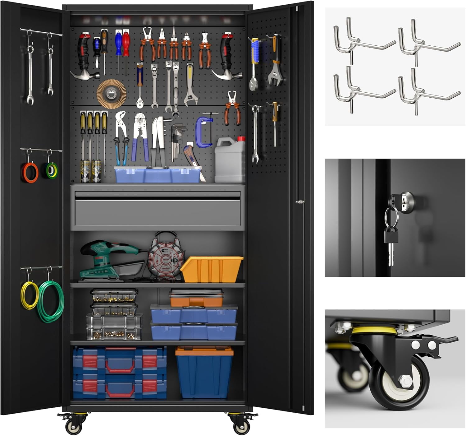 Garage Storage Cabinet with Optional Wheels 71" Metal Lockable File ...