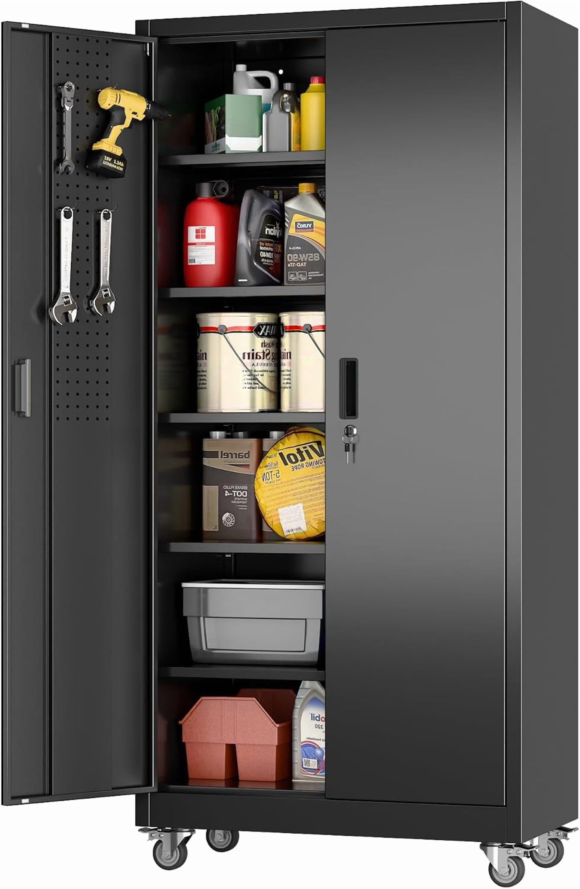 Garage Storage Cabinet with with Pegboard and Wheels,73" Metal Lockable ...
