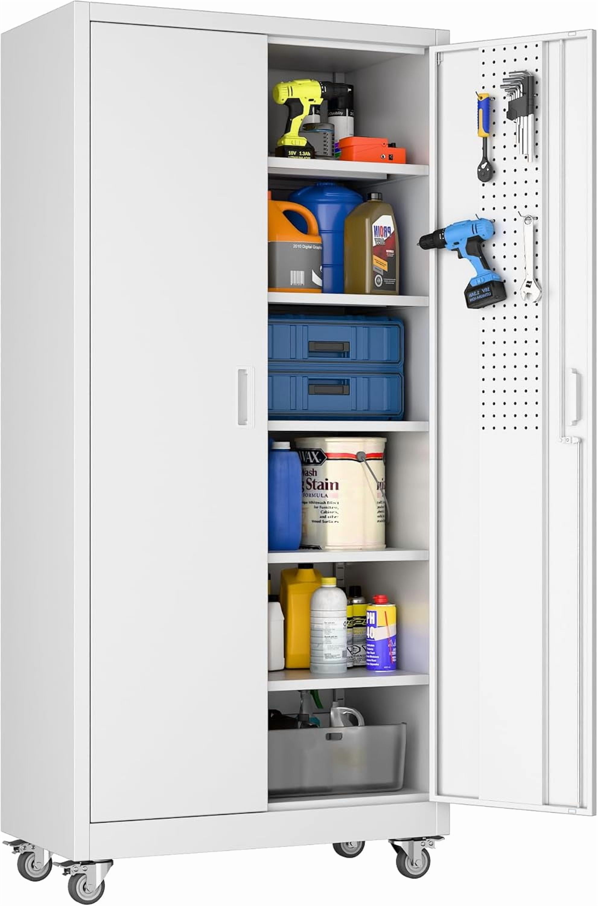 Garage Storage Cabinet with with Pegboard and Wheels,73" Metal Lockable ...