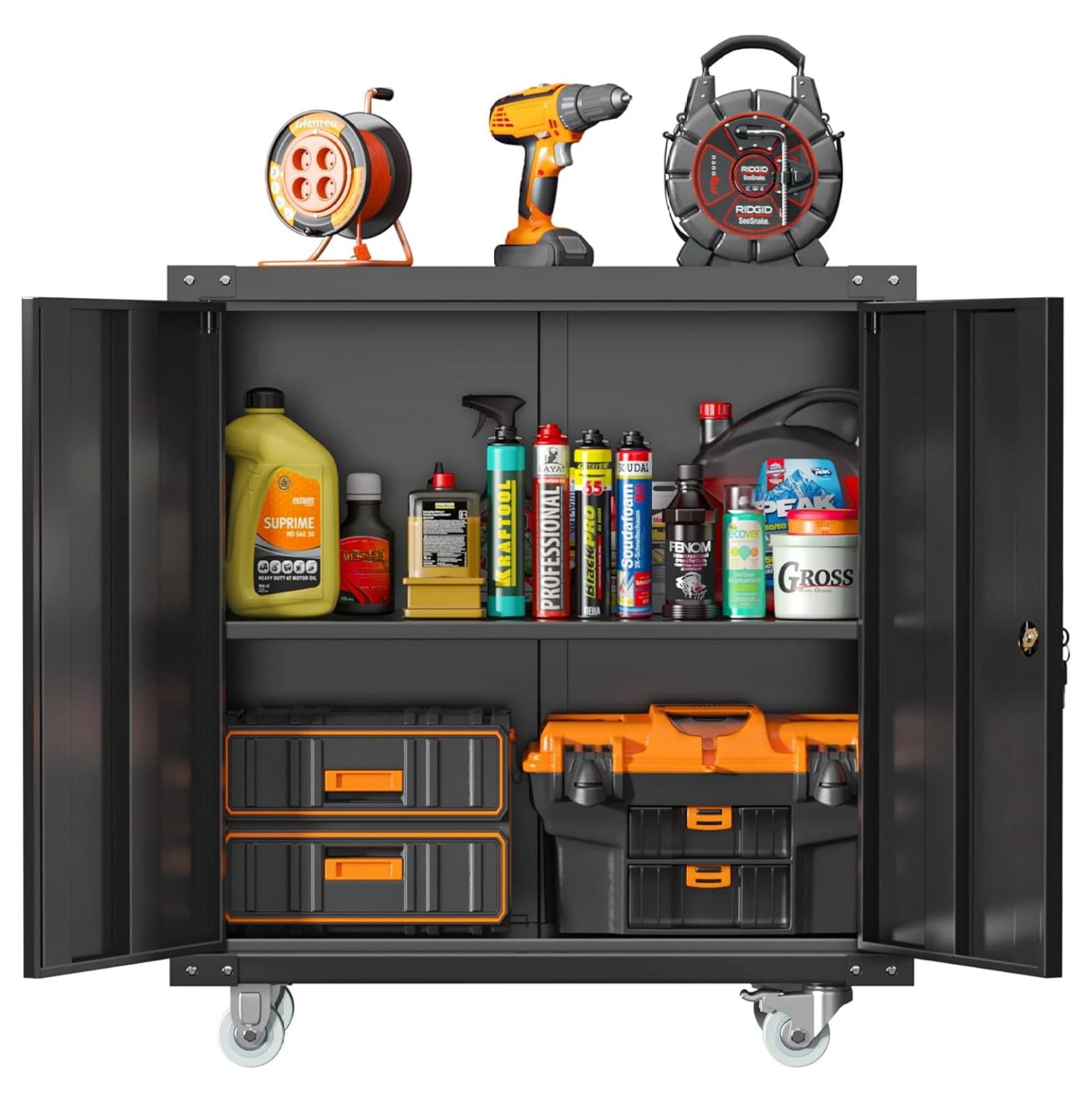 Garage Storage Cabinet with Wheel, 36" H Rolling Tool Cabinets with ...