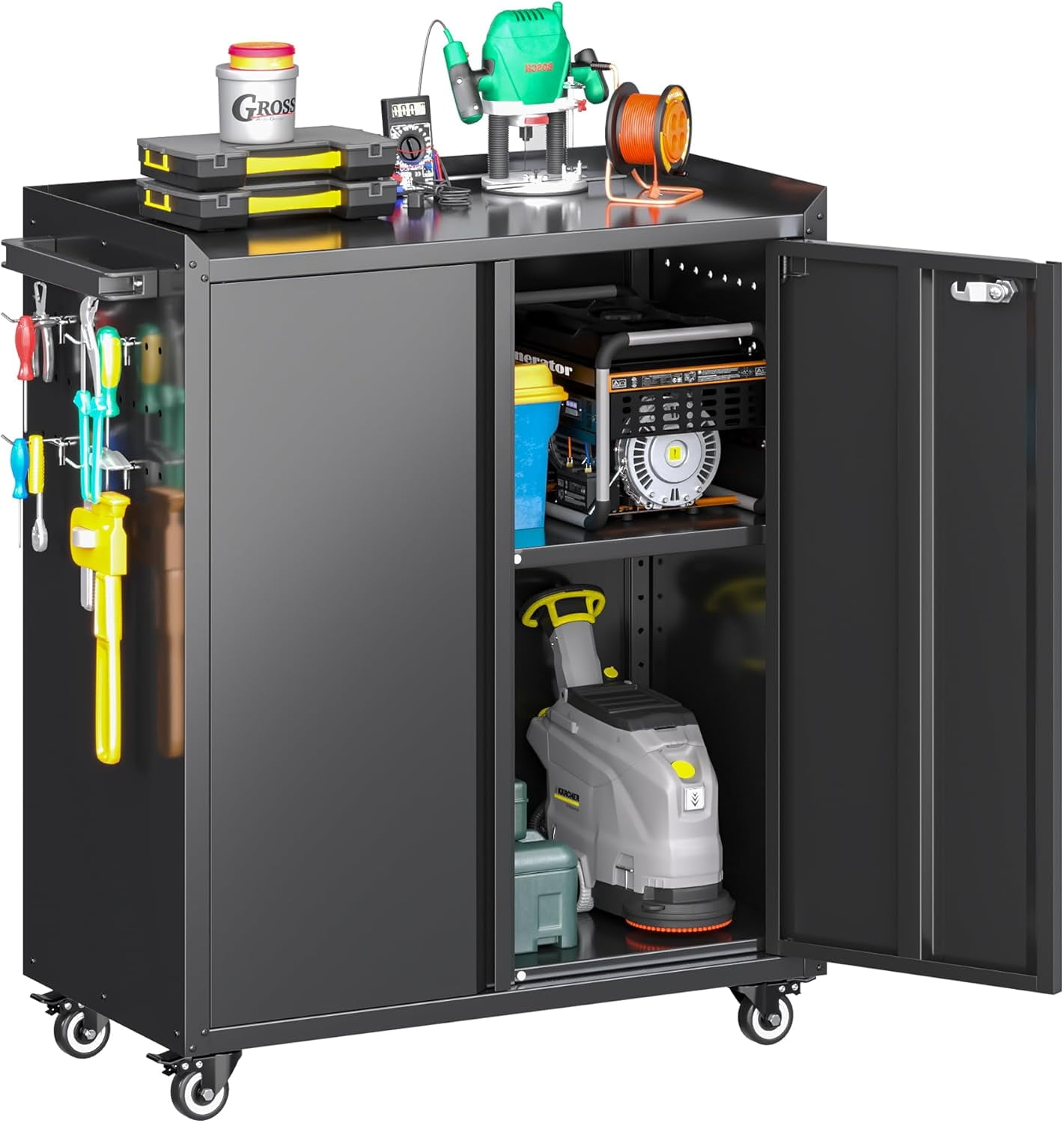 Garage Storage Cabinet with Wheels and Adjustable Shelves, Lockabel ...