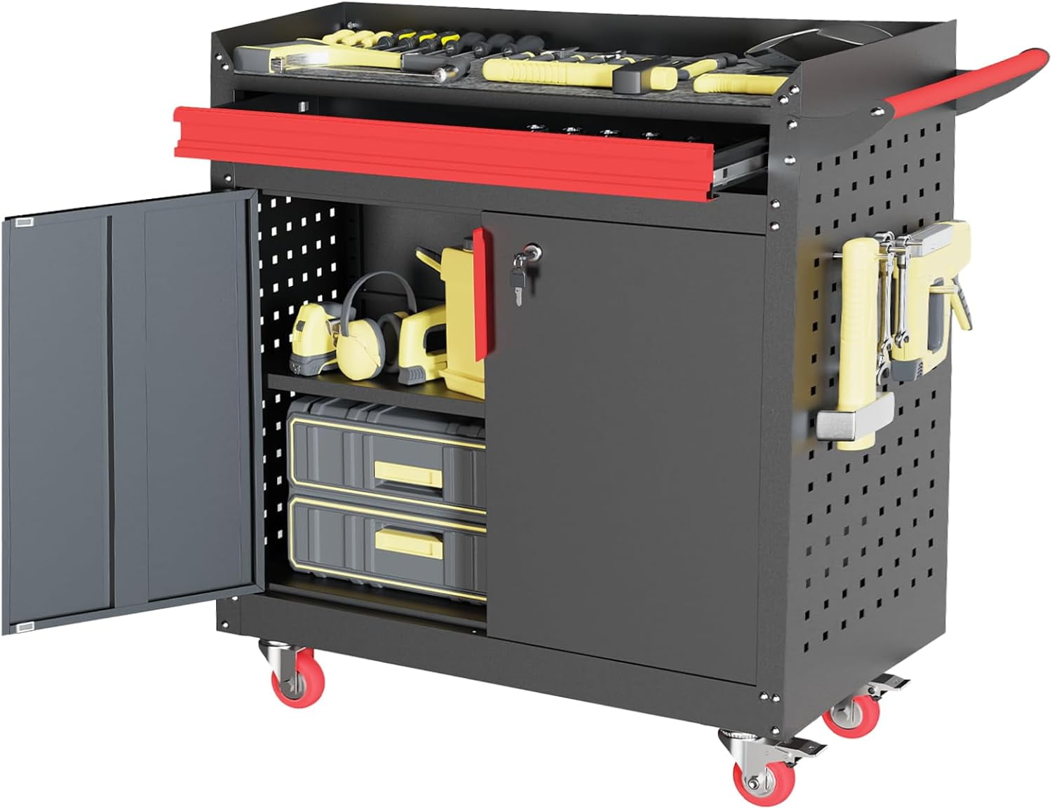 Metal Garage Storage Cabinet with Wheels,Lockable Storage Cabinets with ...