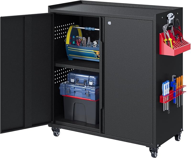 Garage Storage Cabinet with Wheels, Tool Cabinets with Adjustable ...