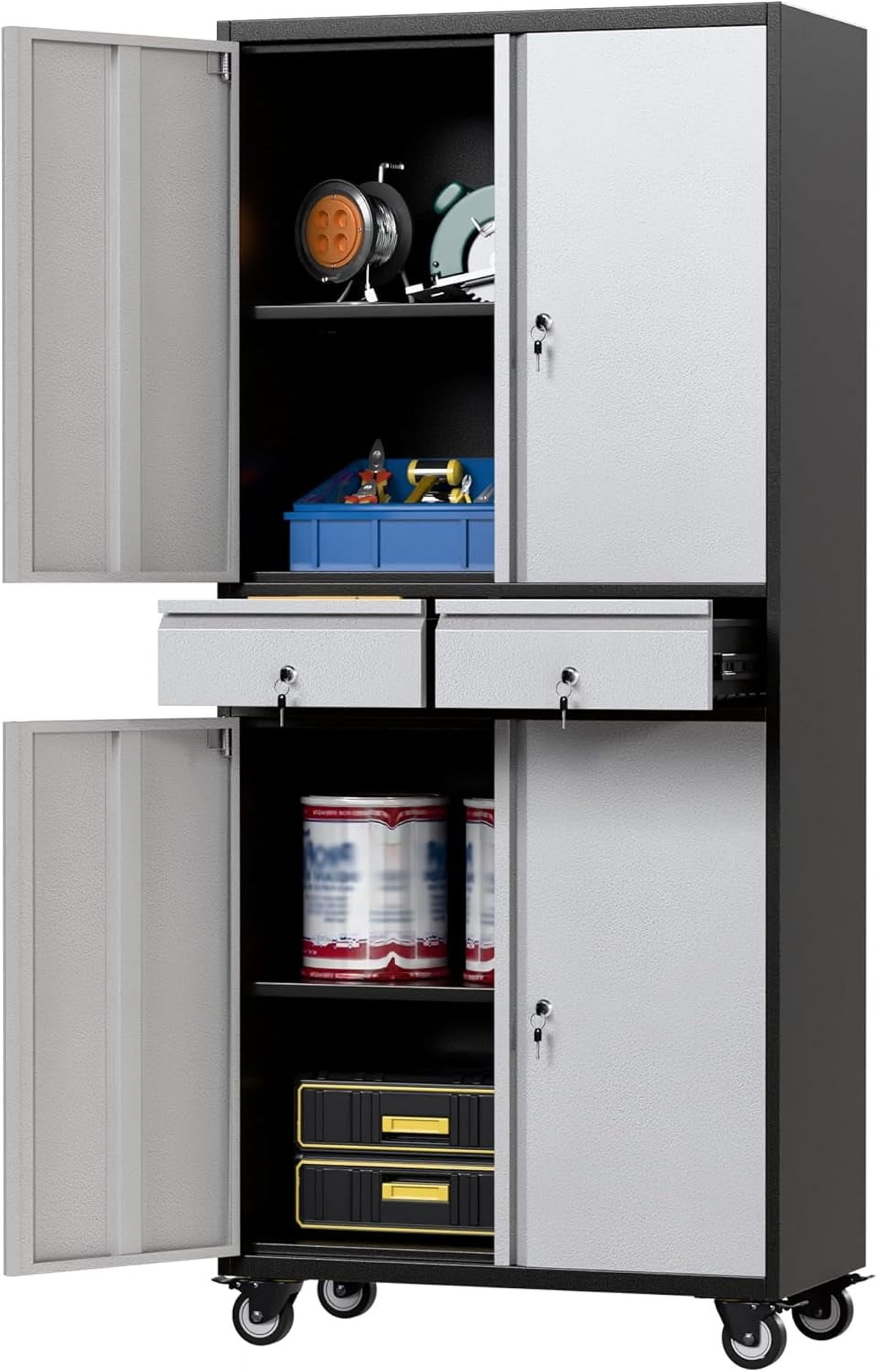 Garage Storage Cabinet with Wheels Metal Tool Storage Cabinet with 1 ...