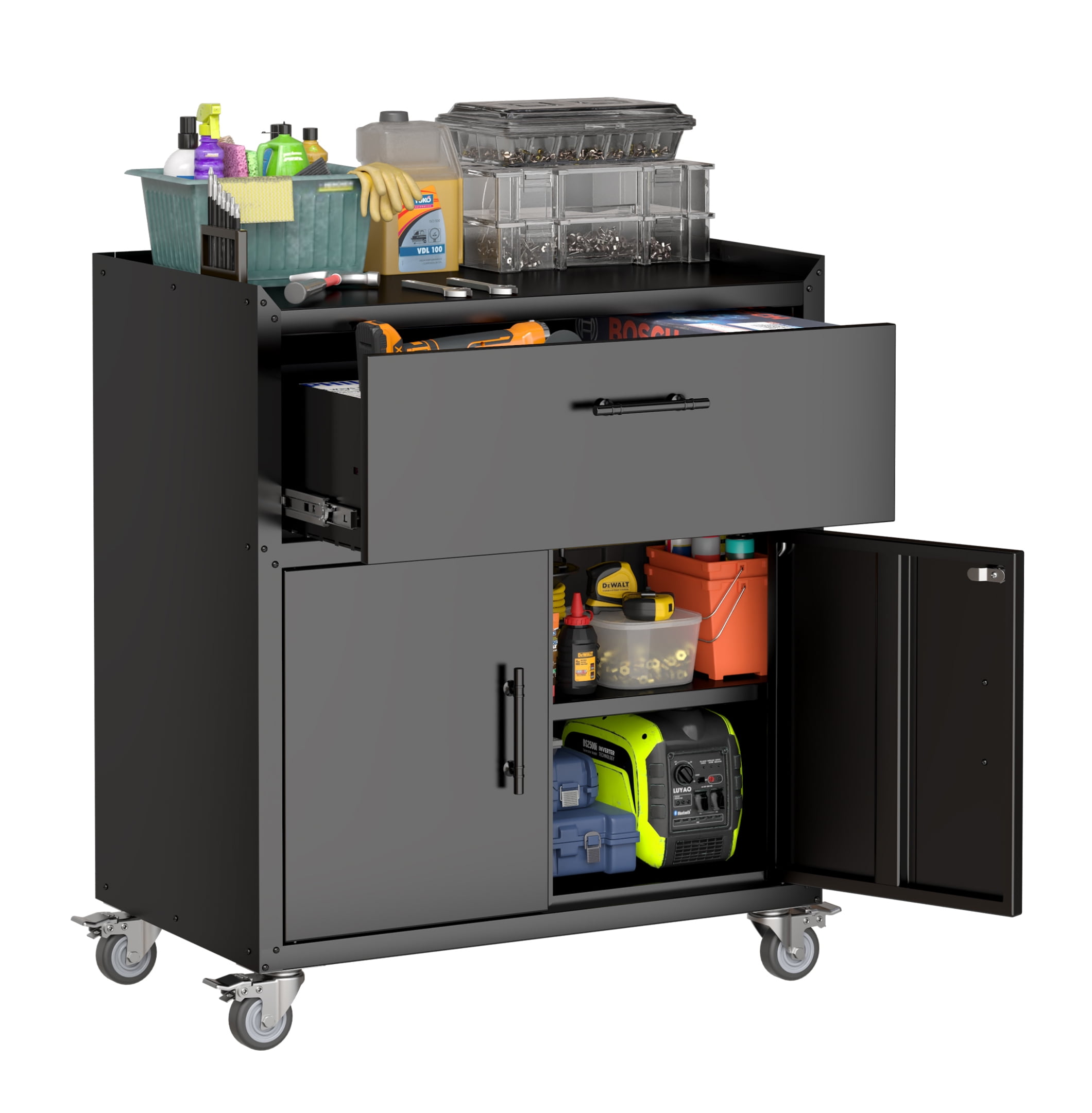 Garage Storage Cabinets, 2 Door 1 Drawer Lockable Tool Cabinet with ...