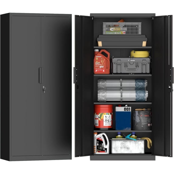 Garage Storage Cabinets, Metal Storage Cabinet with 2 Doors and Shelves ...