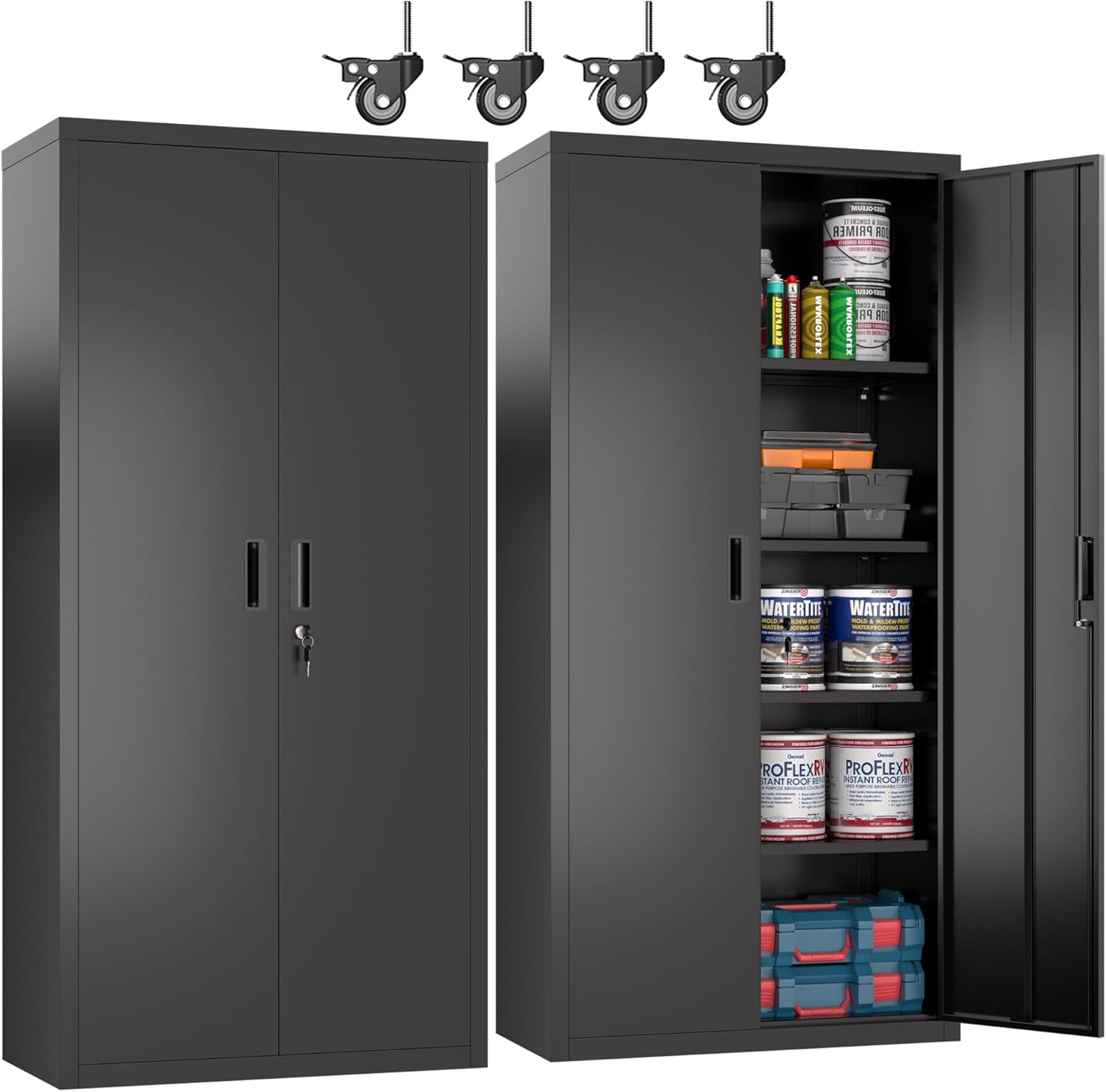 Garage Storage Cabinets with Wheels, Metal Storage Cabinet with Locking ...