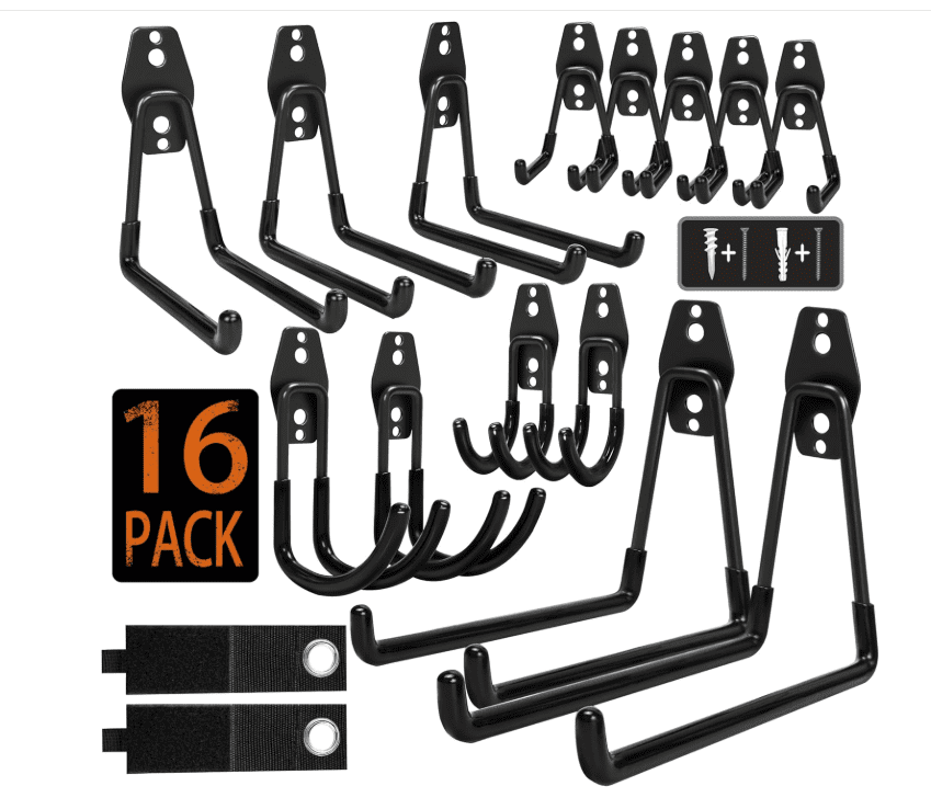 Garage Storage Hooks - 16 Pack Heavy Duty Steel Wall Mount Hooks Tool ...