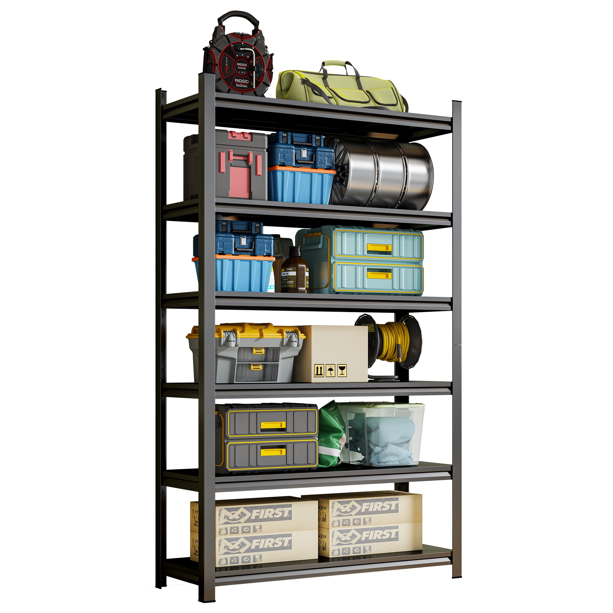 Garage Storage Rack, 6-Story Metal Shelves, Adjustable Partition ...