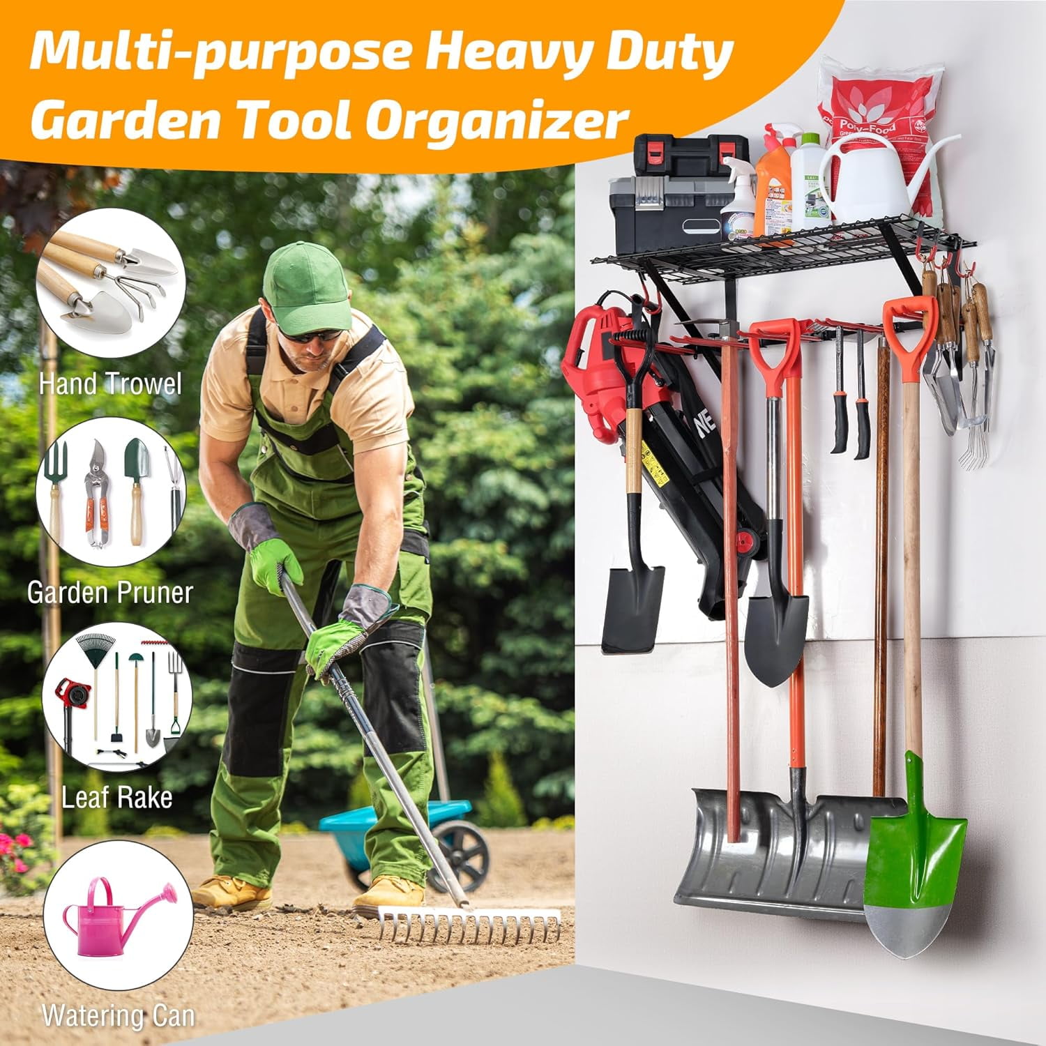 Garage Tool Organizer Wall Mount, Garden Tool Storage for Garage Shed ...