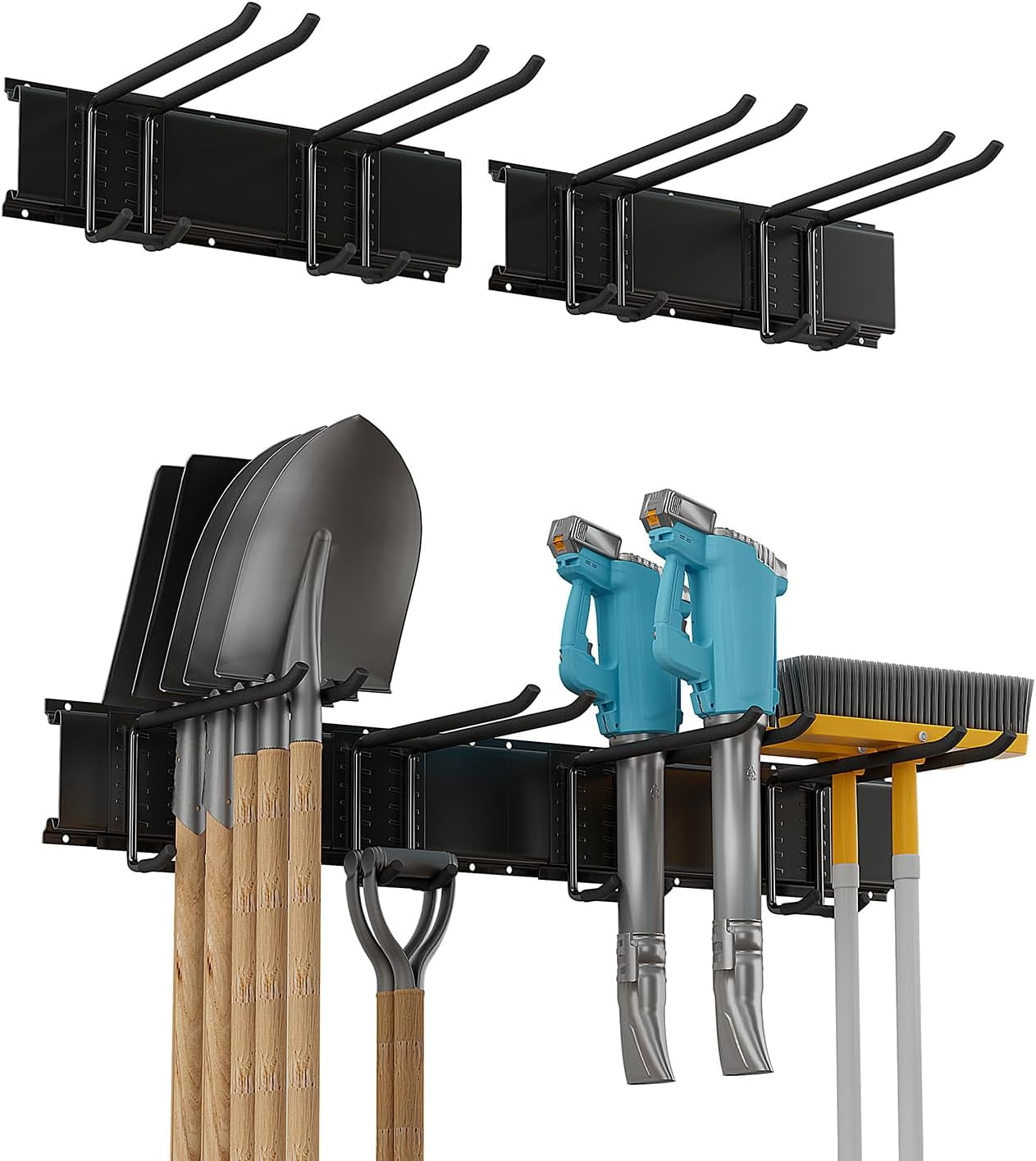 Garage Tool Rack Wall Mount – 32 Inches Heavy-Duty Garden Tool Holder with 4 Adjustable Hanging ...