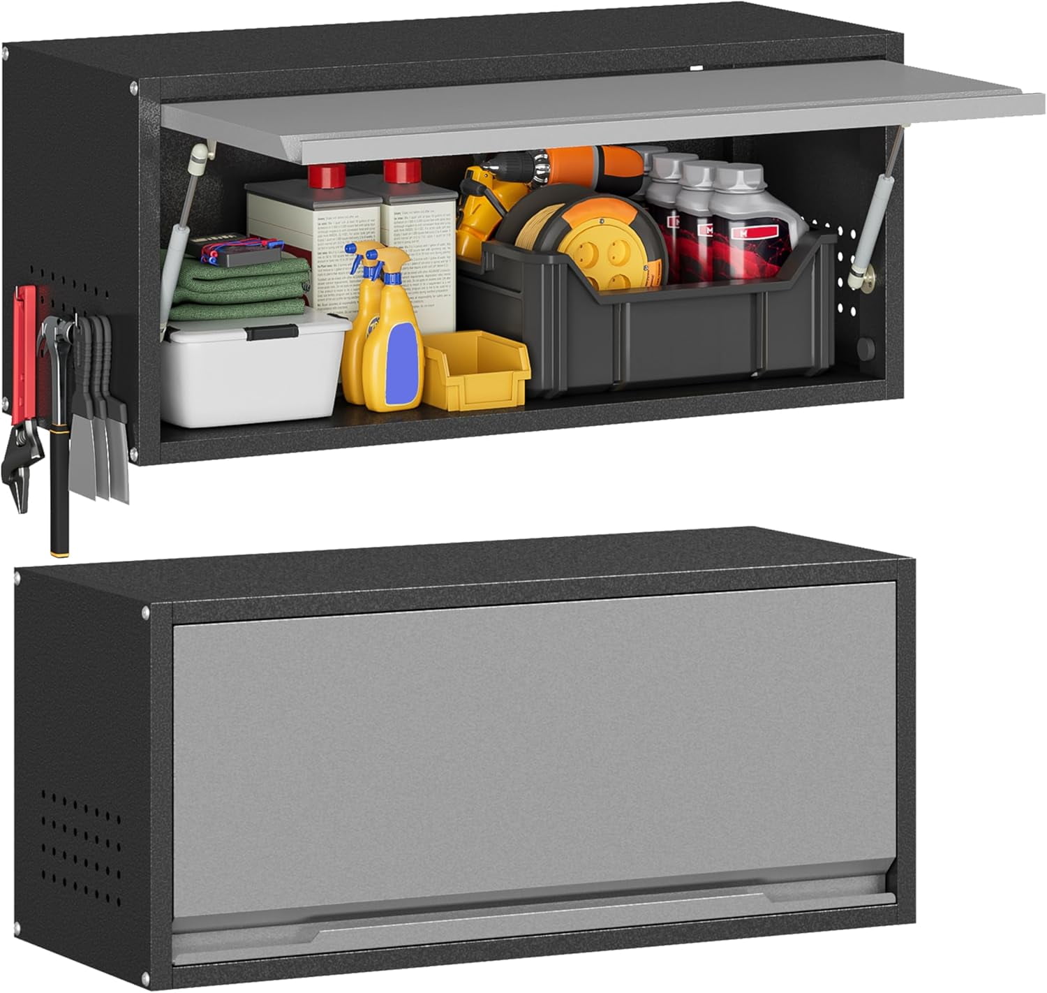 Garage Wall Cabinet with Door,Metal Wall Cabinets with Pegboard,Black ...