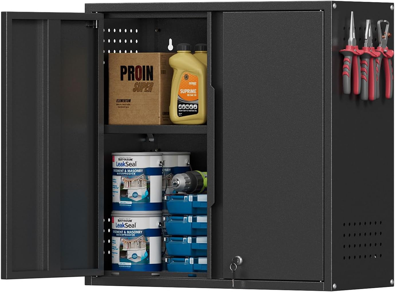 Garage Wall Cabinet, Metal Garage Cabinets with 2 Doors and Adjustable ...