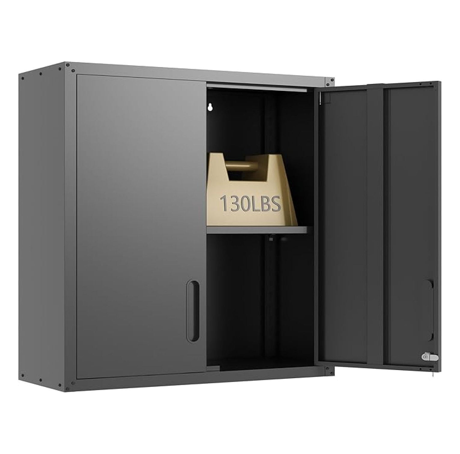 Garage Wall Cabinet Metal Storage Cabinet with Lock Black Wall Mounted ...