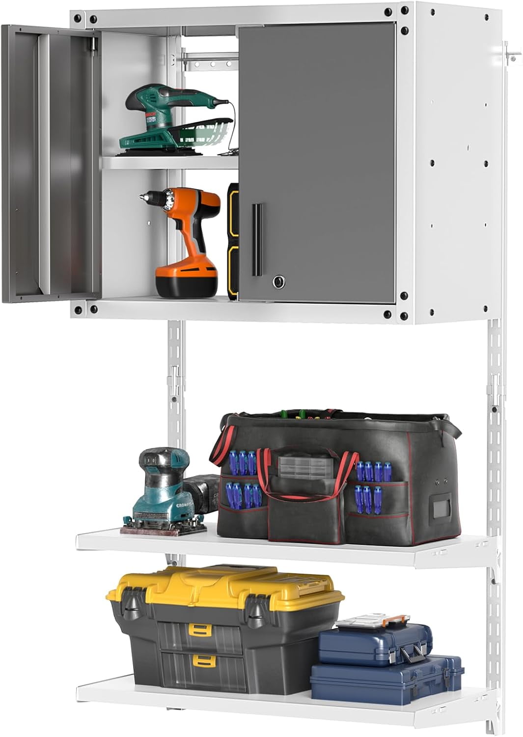 Garage Wall Cabinet, Metal Wall Mounted Tool Storage Chest with 3 ...