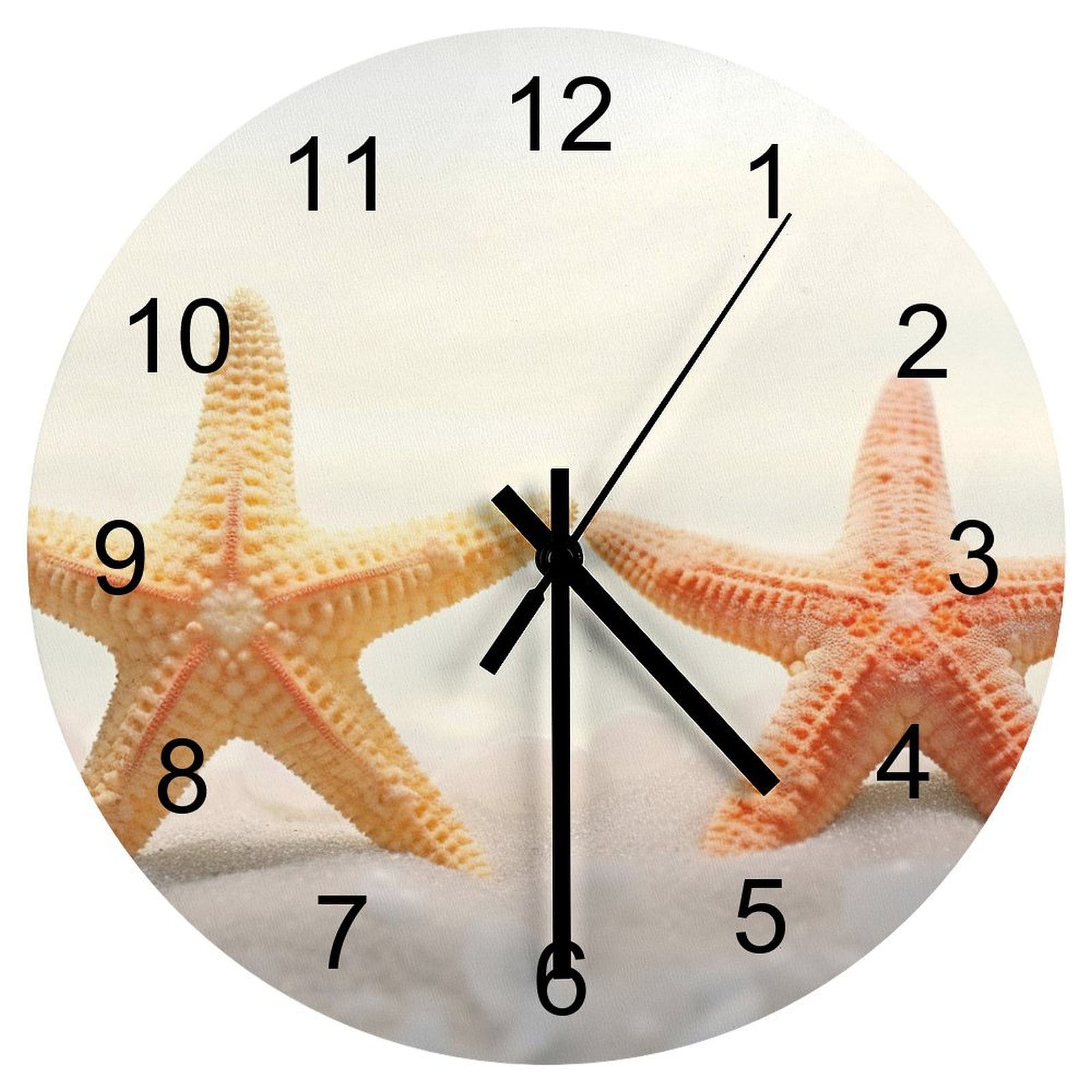 Garage Wall Clock Beach Star Sea star Clocks 12 inch Mute Wood Round ...