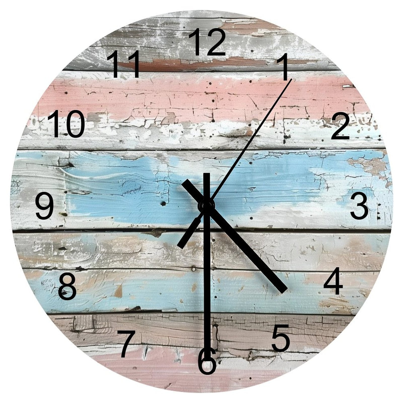 Garage Wall Clock Gray wood block Clocks 12 inch Mute Wooden Round ...