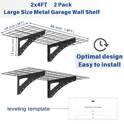 Garage Wall Shelving, 2-Pack, 48x24 Inch Heavy Duty Metal Wall Shelves ...