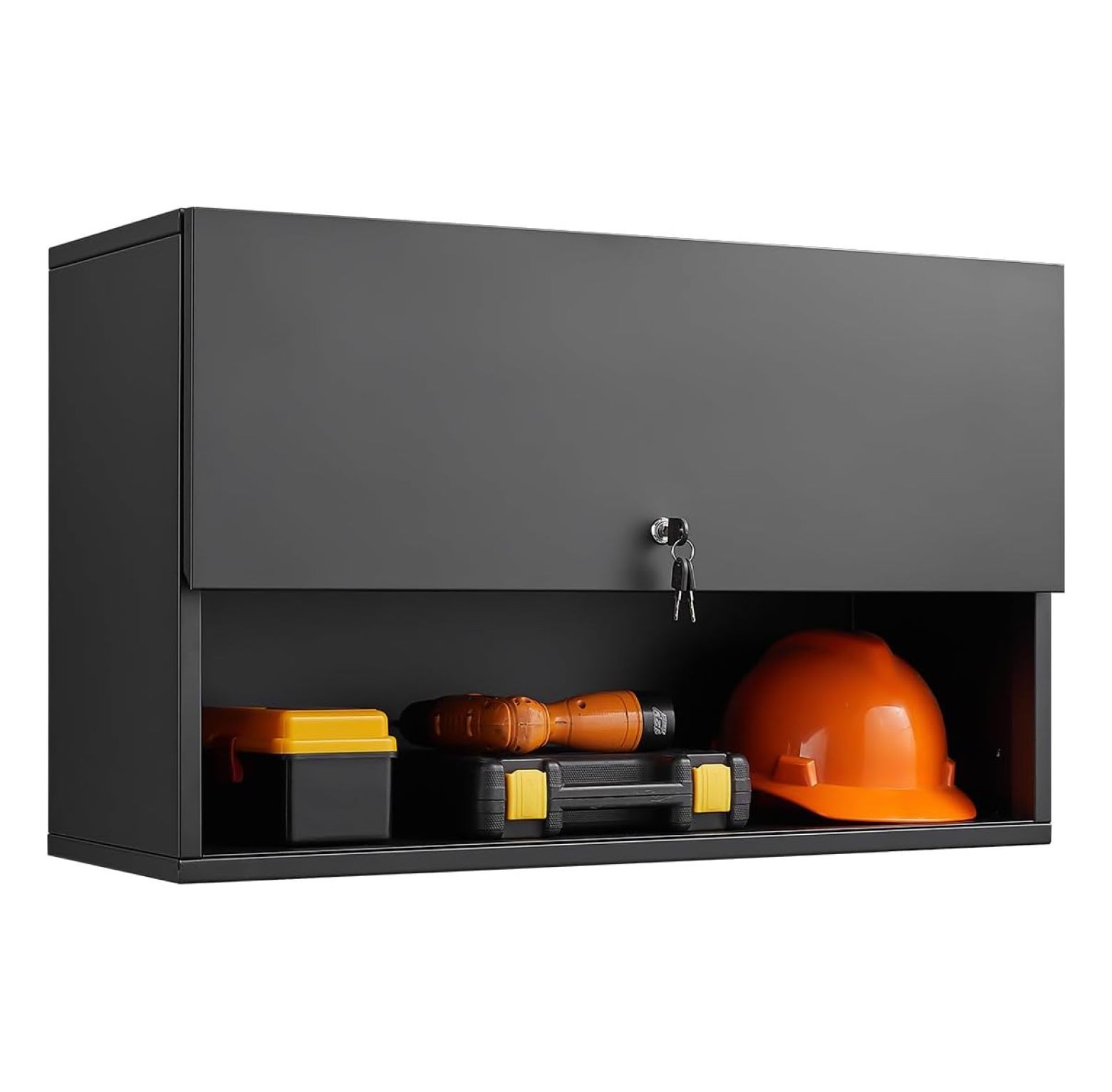 Garage Wall Storage Cabinets with Up- Door, Open Shelf Metal Tool ...