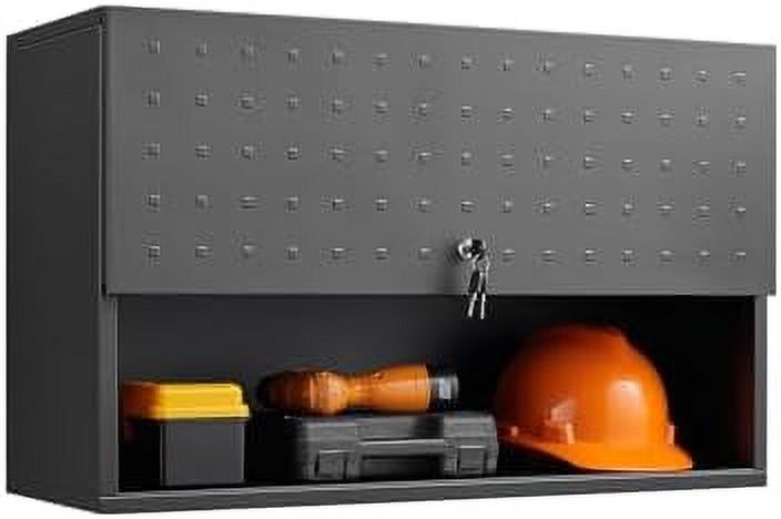 Garage Wall Storage Cabinets with Up-Flip Door, Open Shelf Garage Tool ...