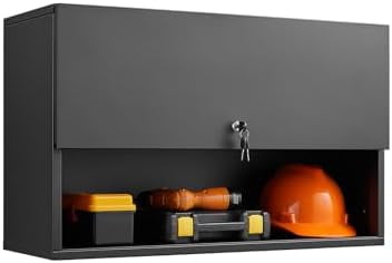 Garage Wall Storage Cabinets with Up-Flip Door, Open Shelf Metal Tool ...
