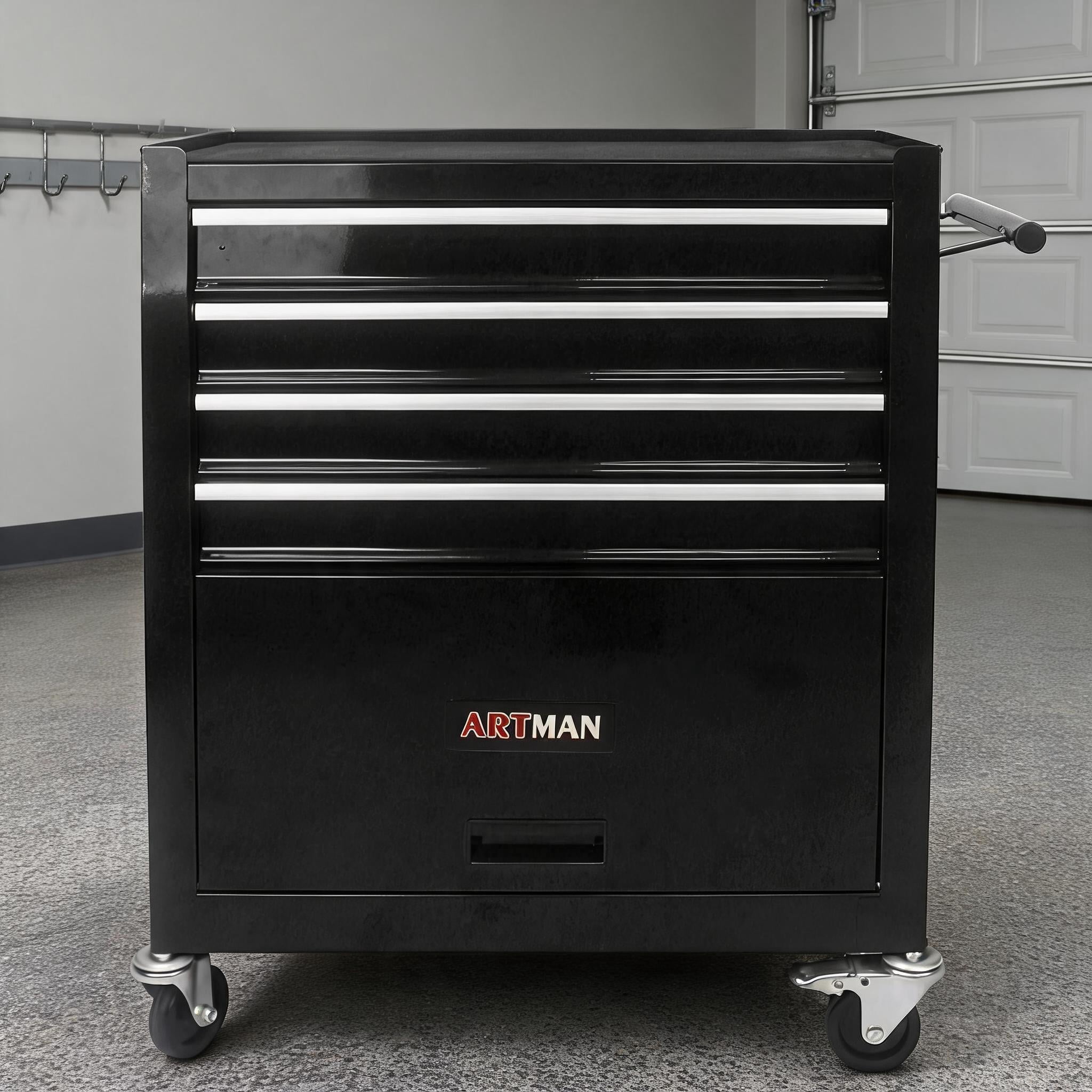 Garage Workshop Jet Black Powder-Coated Steel 4-Drawer Tool Cart for ...