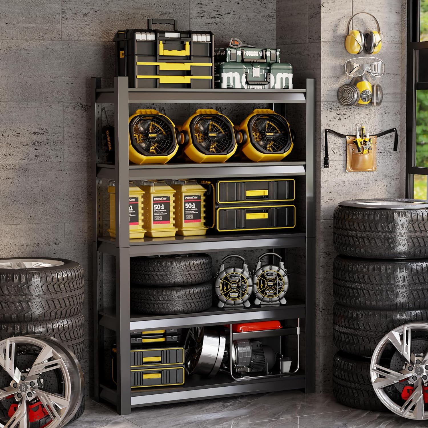 Garage shelves, 2500LBS heavy duty shelves, adjustable 5-layer metal ...