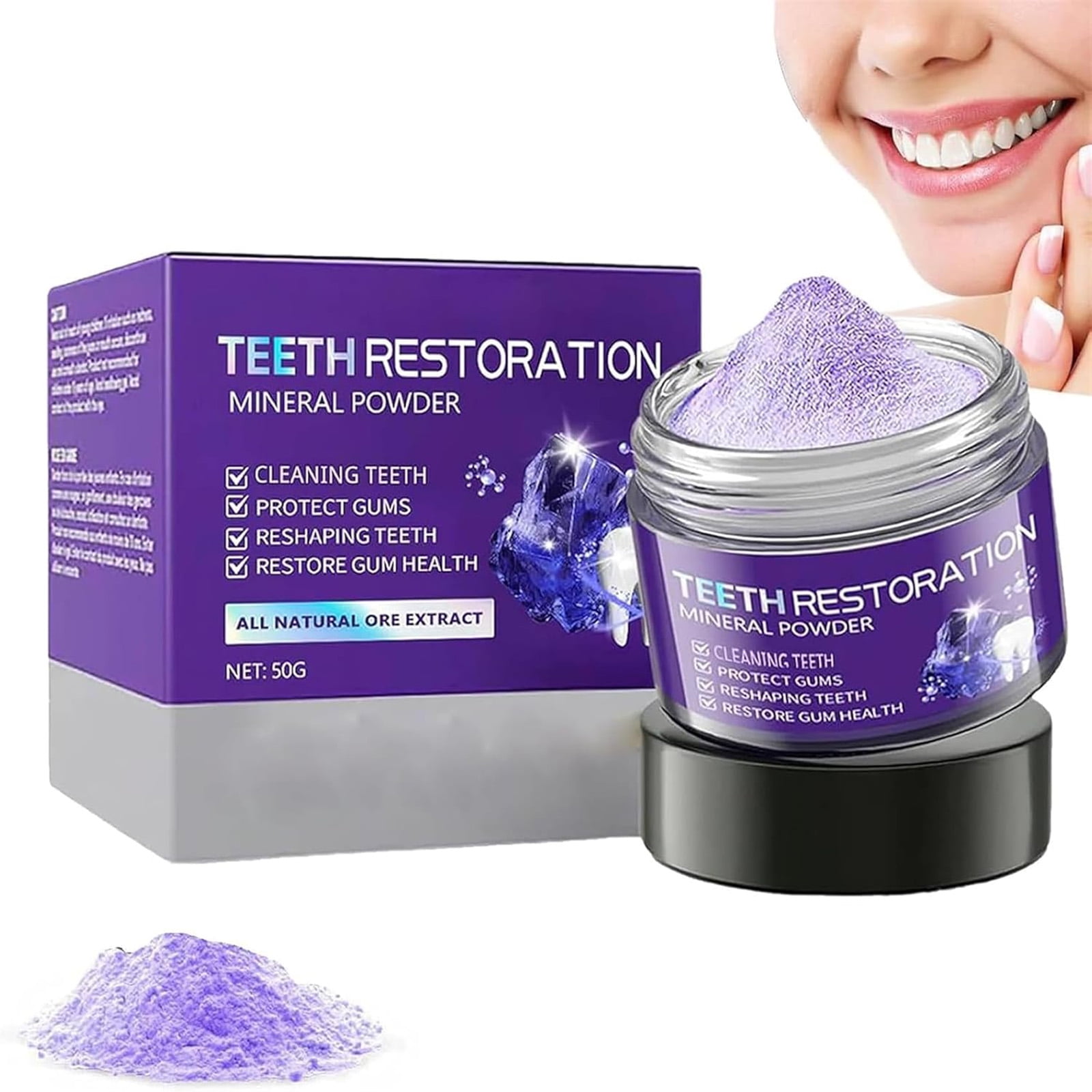 GarageLine Teeth Restoration Mineral Powder, Purple Whitening Teeth ...