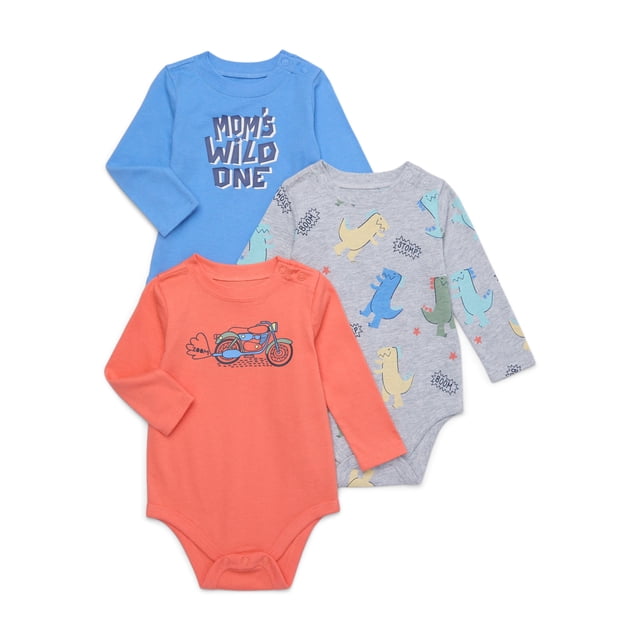 Garanimals Baby Boys’ Graphic and Print Bodysuits with Long Sleeves, 3 ...