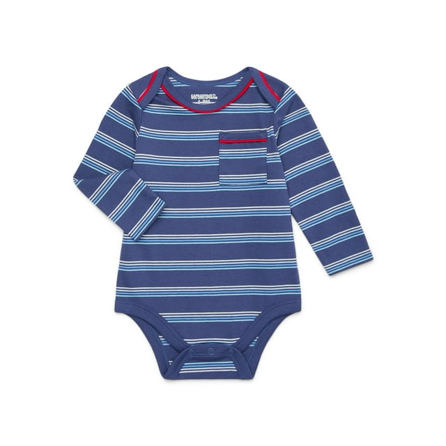 Garanimals Baby Boy Long Sleeve Striped Jersey Bodysuit with Pocket, Sizes 0-24 Months - Walmart.com