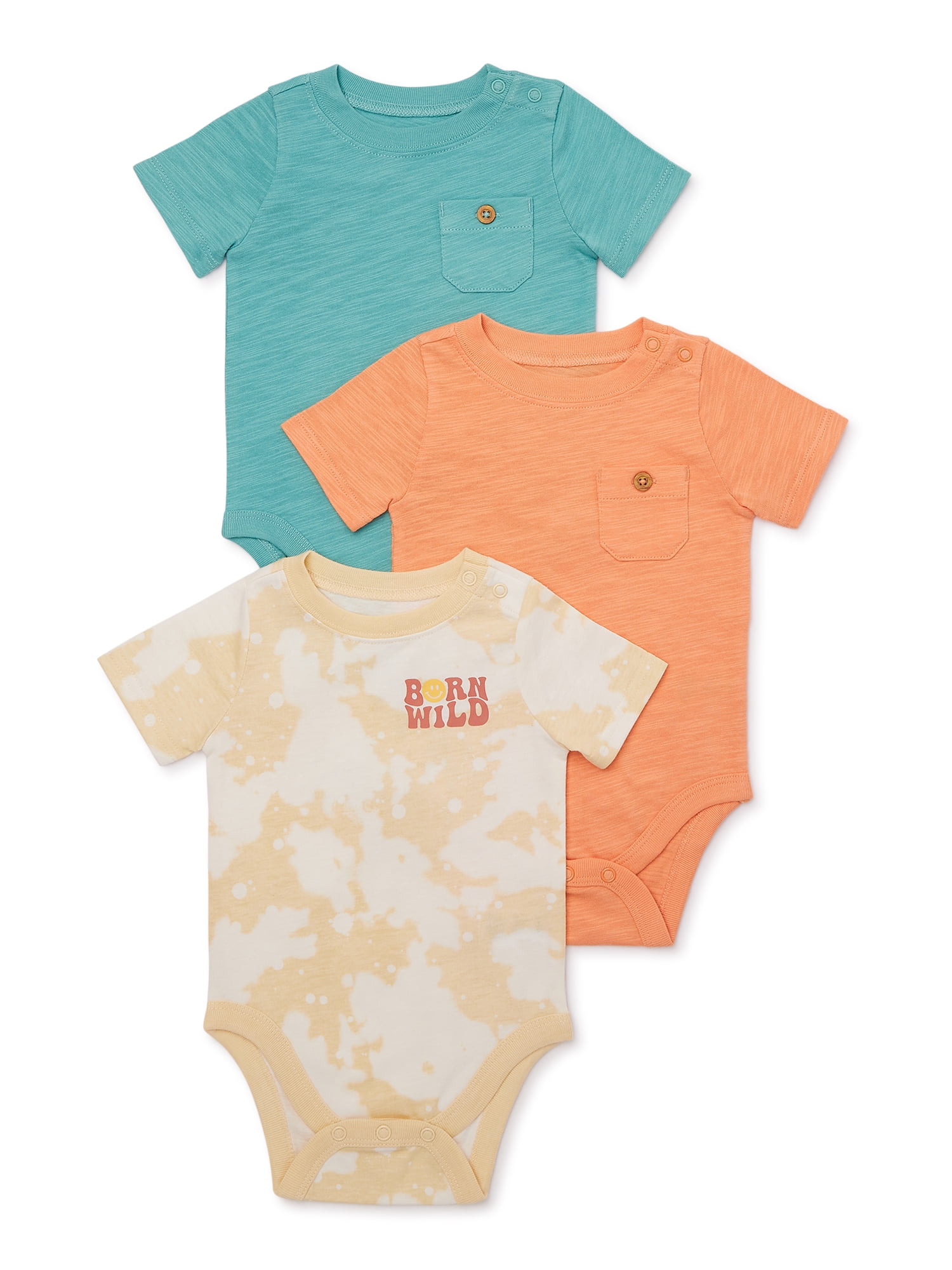 Garanimals Baby Boy Short Sleeve Bodysuit Multipack, 3-Pack, Sizes 0-24 ...