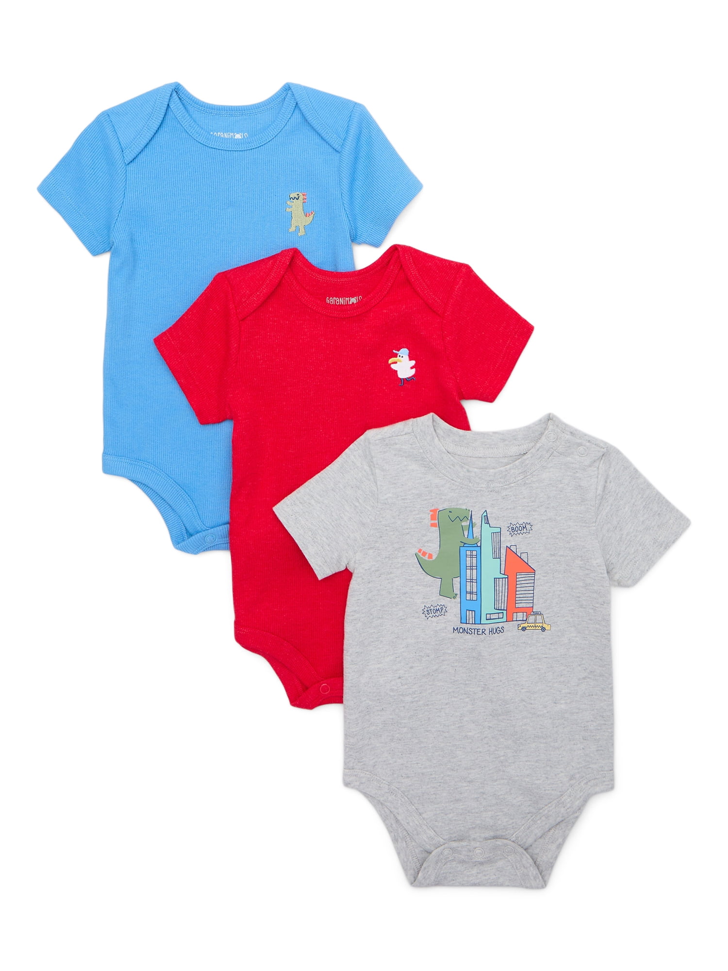 Garanimals Baby Boy Short Sleeve Assorted Bodysuits Multipack, 3-Pack, Sizes 0-24 Months ...
